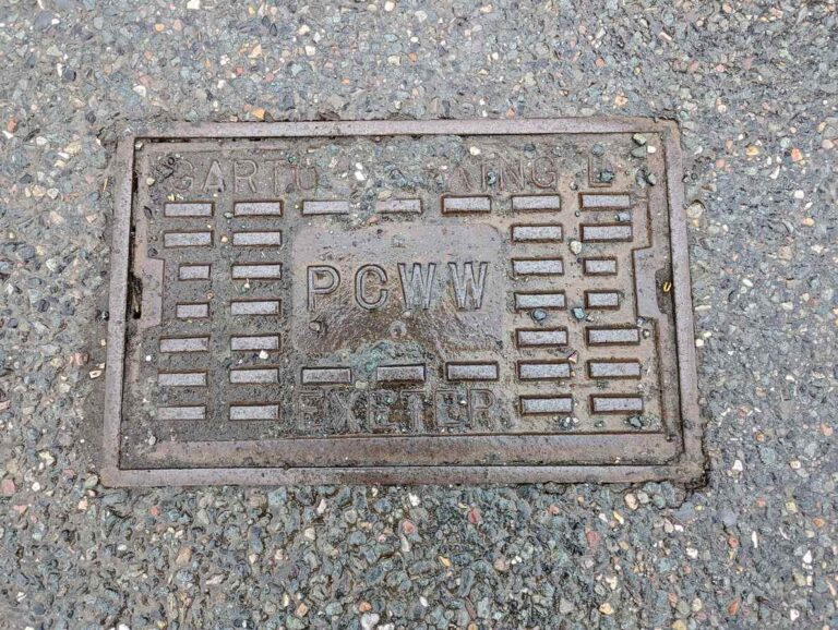 PCWW Marker, Cast Iron, Inscription on Drain Cover | Dartefacts